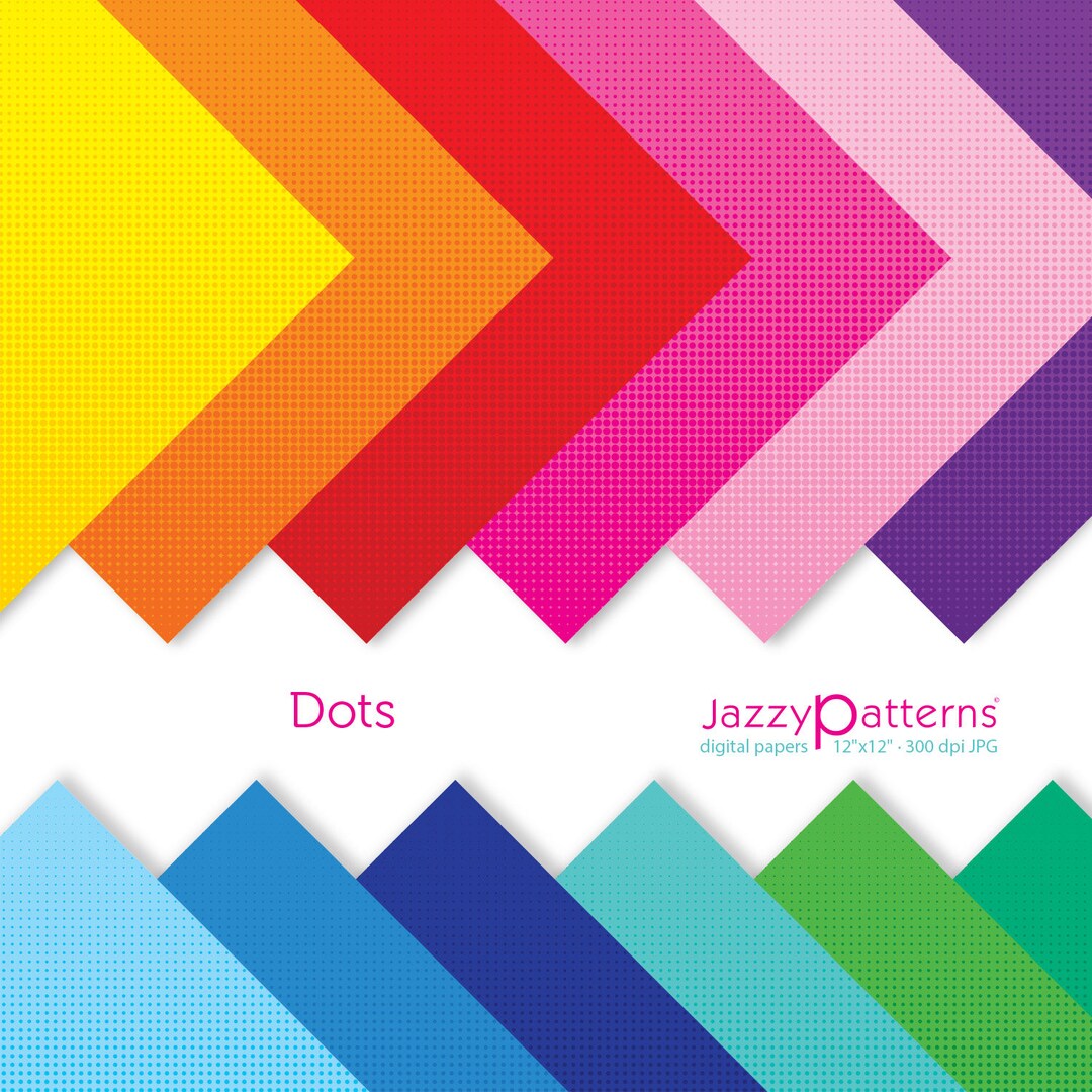 Halftone Dots Digital Papers in Rainbow Colors, Pop Art Background ...