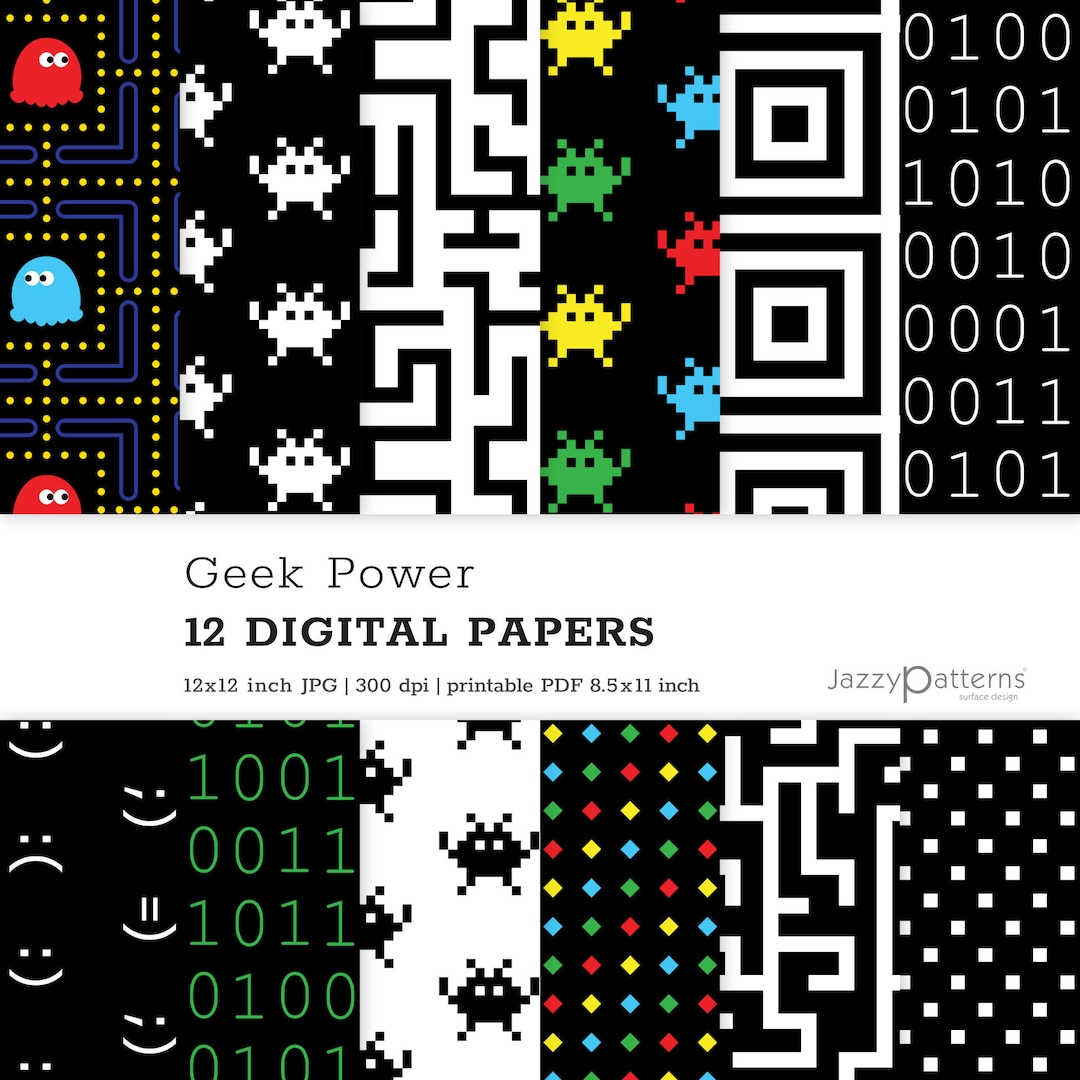 Video Game Digital Paper: Geek Power Backgrounds (12 JPG + PDF Download ...