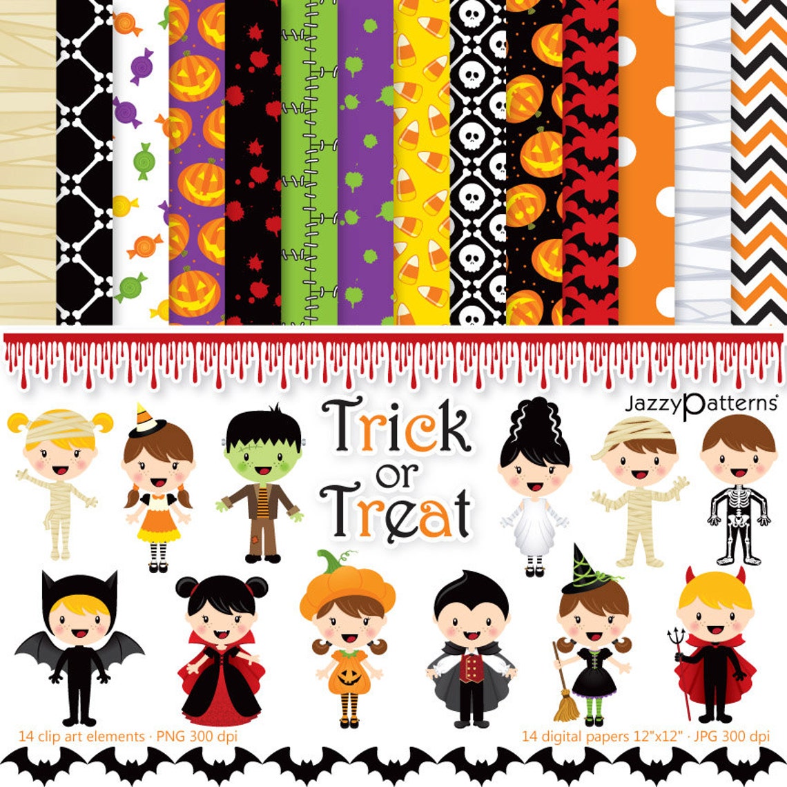 Halloween Clipart and Digital Papers Kids Costumes Spooky | Etsy