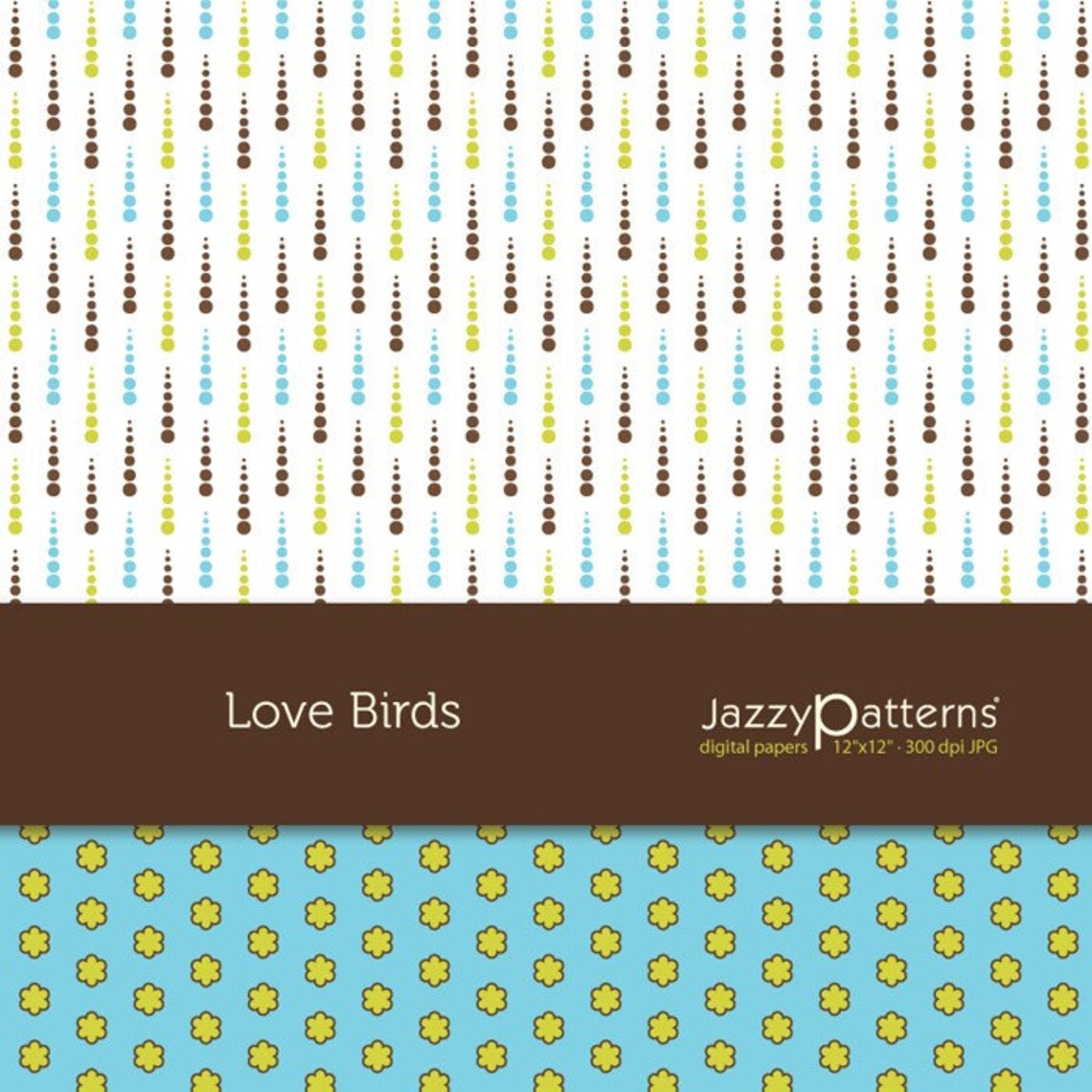 Love Birds Spring Digital Papers in Blue Green and Brown | Etsy
