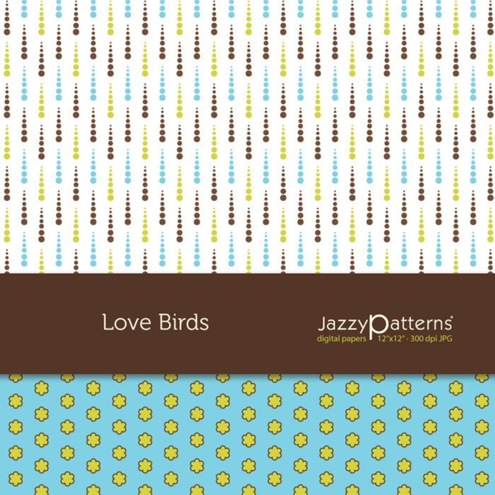 Love Birds Spring Digital Papers in Blue Green and Brown | Etsy
