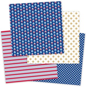 Nautical Clipart and Digital Papers in Red and Navy Blue, Printable ...