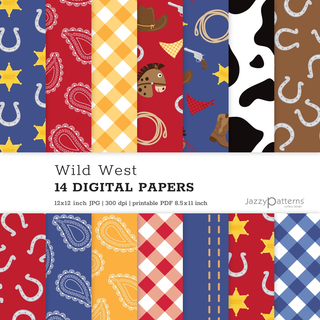 Wild West Digital Papers, Kids Cowboy Prints for Birthday Party Decor ...