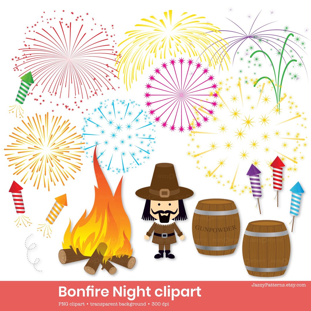 Bonfire Night Clipart, Guy Fawkes Day 5th November Fireworks, Instant ...