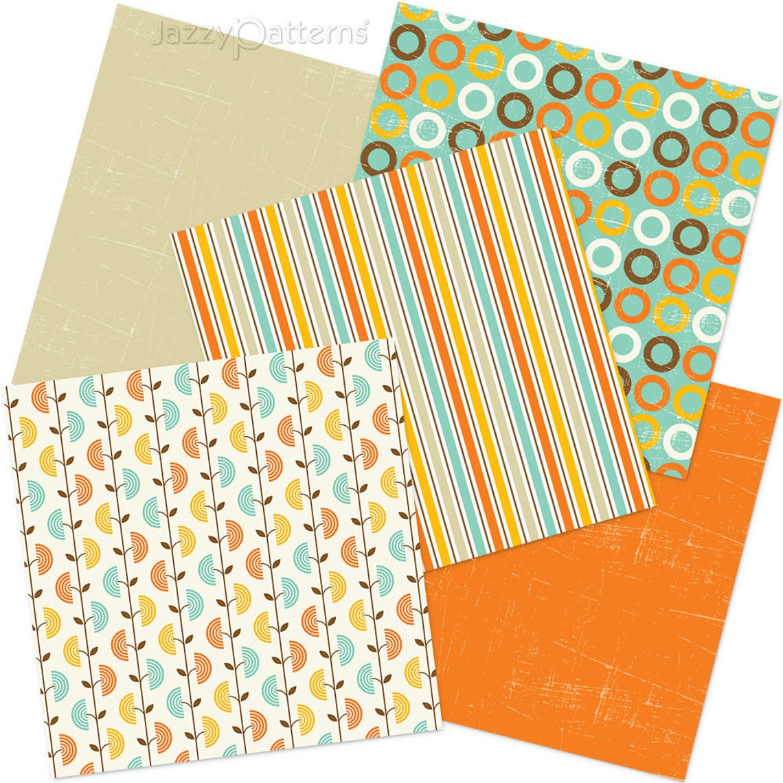 Retro Digital Papers in Burnt Orange Beige and Turquoise for | Etsy
