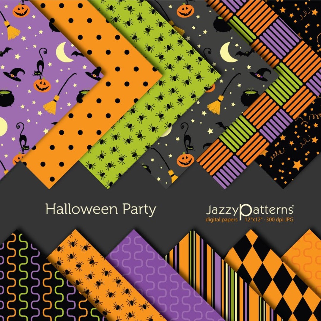 Halloween Party Digital Papers Pumpkins Witches Spiders - Etsy