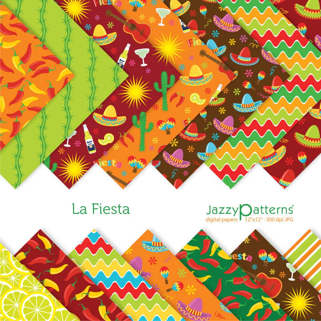 Fiesta Digital Papers Mexican Cinco De Mayo Instant Download DP082 - Etsy