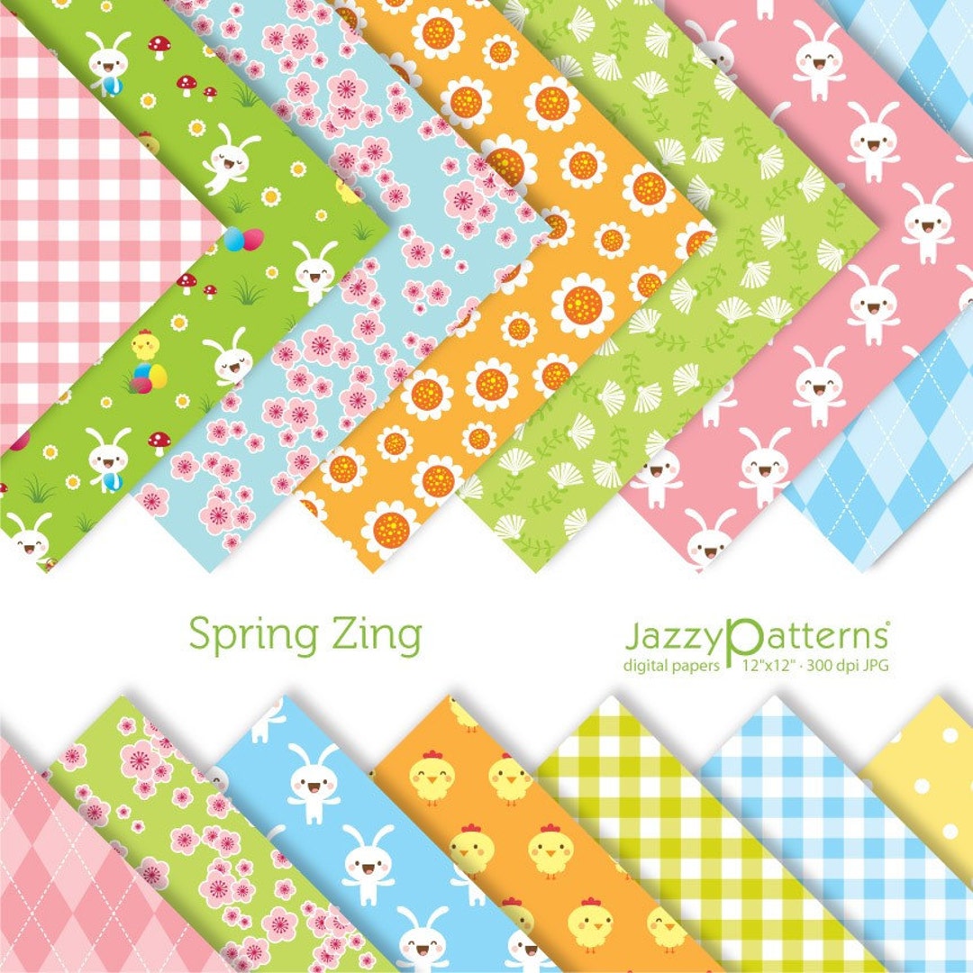Easter Digital Papers in Pastel Bright Colours, Bunny and Chicks ...