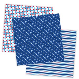 Nautical Clipart and Digital Papers in Red and Navy Blue, Printable ...