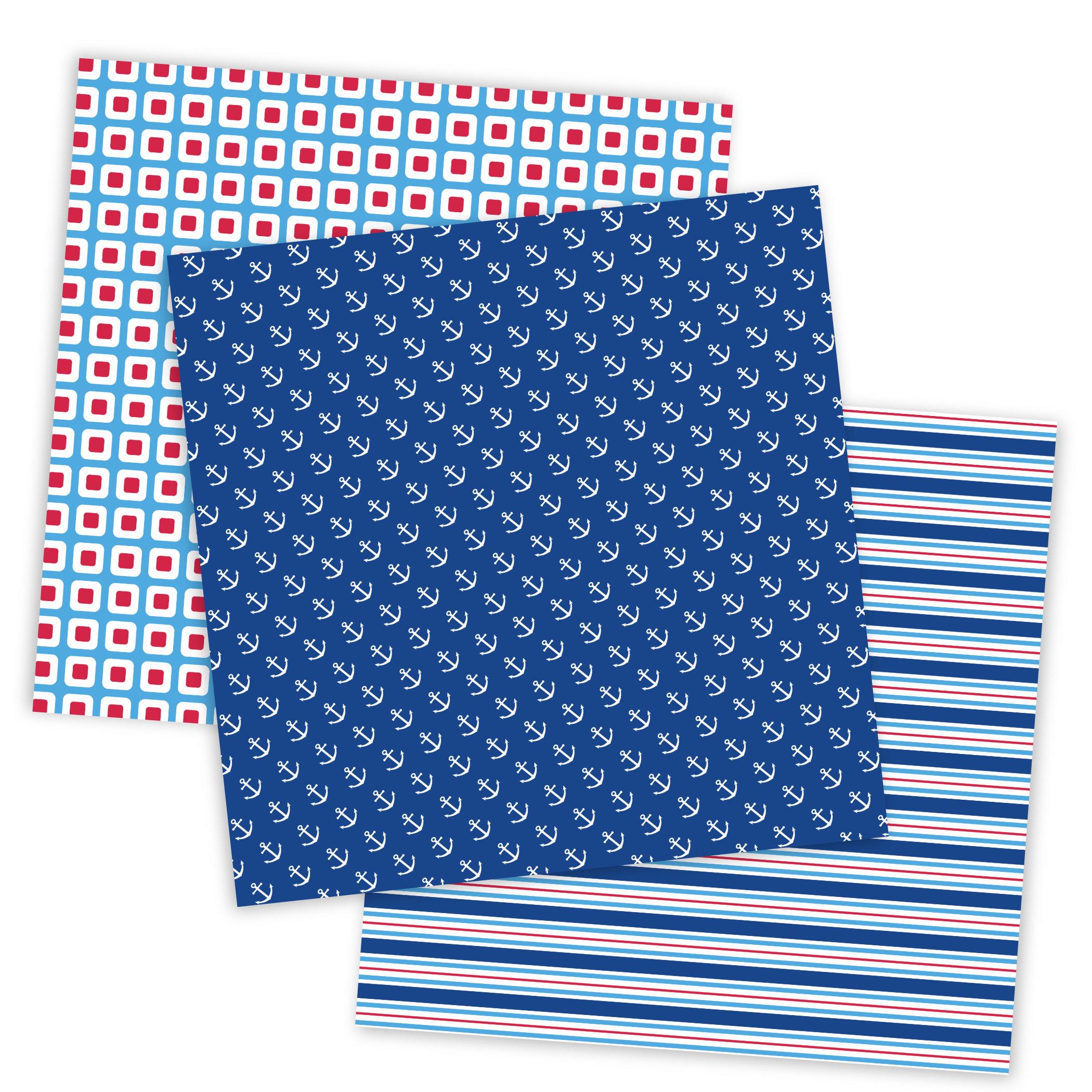 Nautical Clipart and Digital Papers in Red and Navy Blue, Printable ...