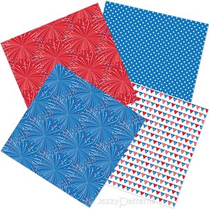 Patriotic Digital Papers in Red and Blue, 4th of July Backgrounds for ...