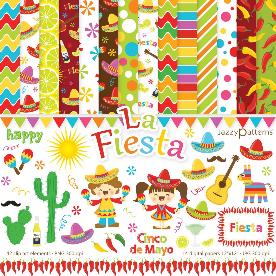 Fiesta Clipart and Digital Papers for Paper Crafts, Party Decor ...