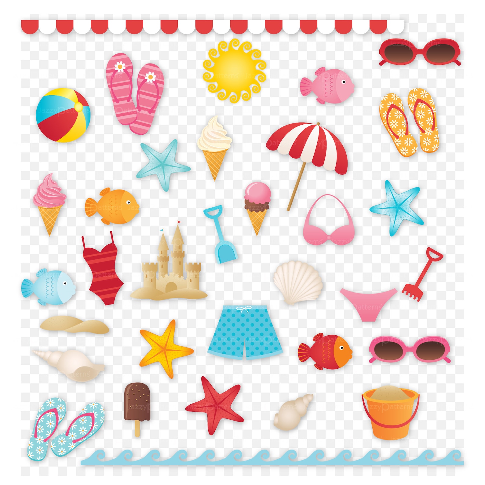 Beach Clipart and Digital Papers, Summer Backgrounds, Instant Download ...