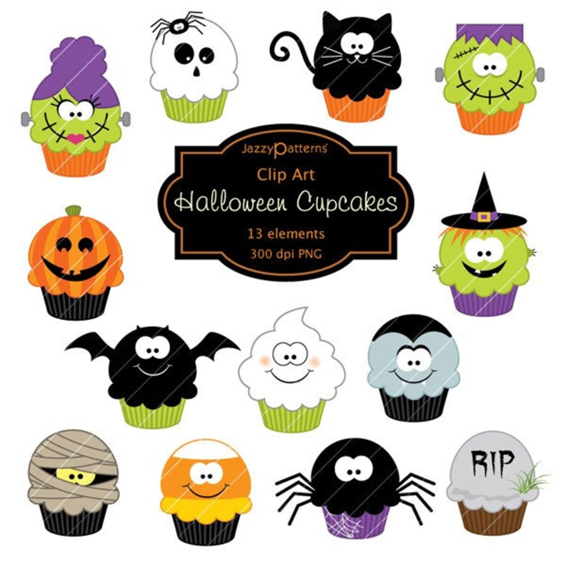 Halloween cupcakes clipart cute monster frostings pumpkin | Etsy