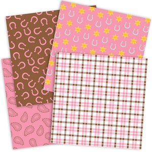Cowgirl Digital Papers, Pink Brown Wild West, Serif Star, Gingham ...