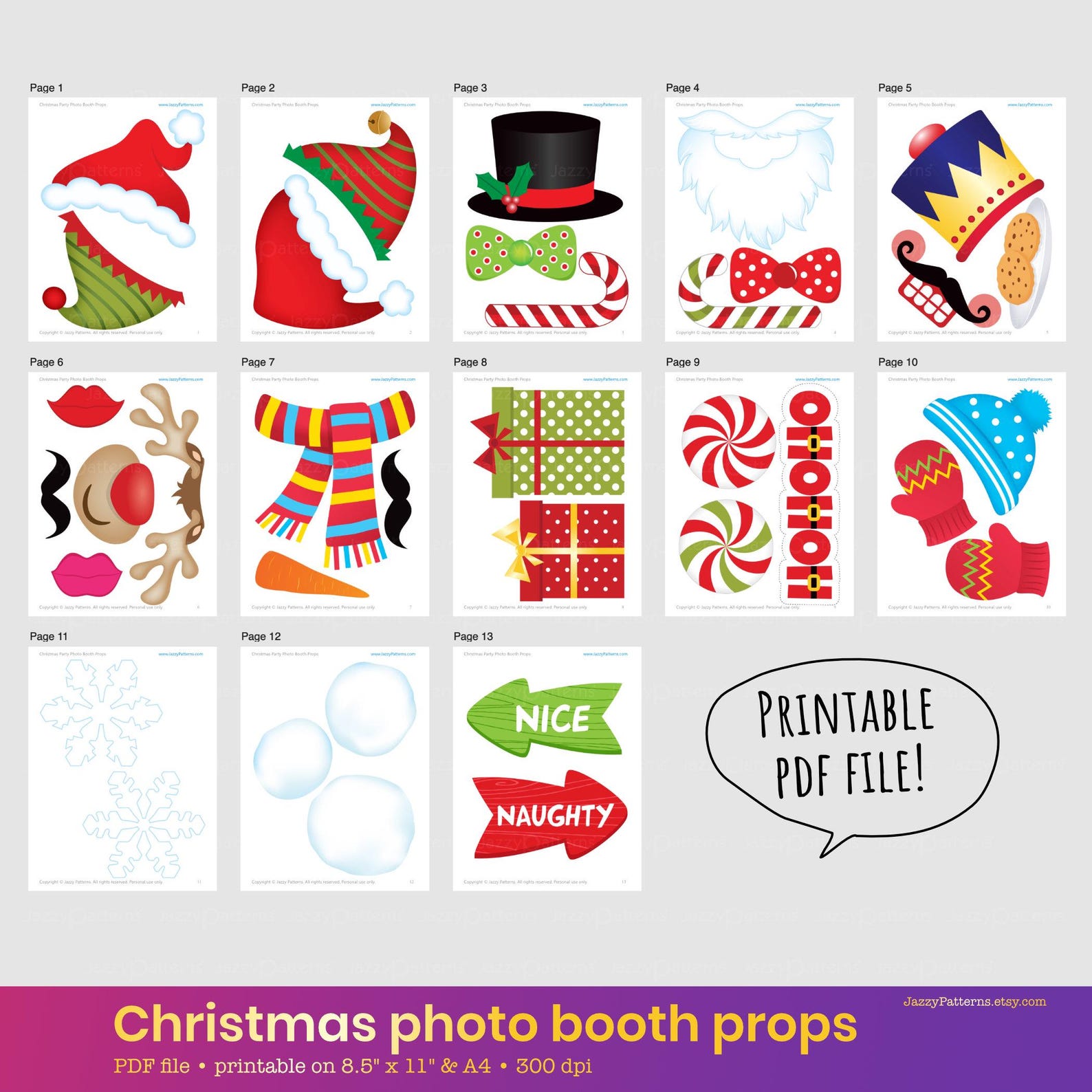 Printable Christmas Photo Booth Props, Instant Download - Etsy