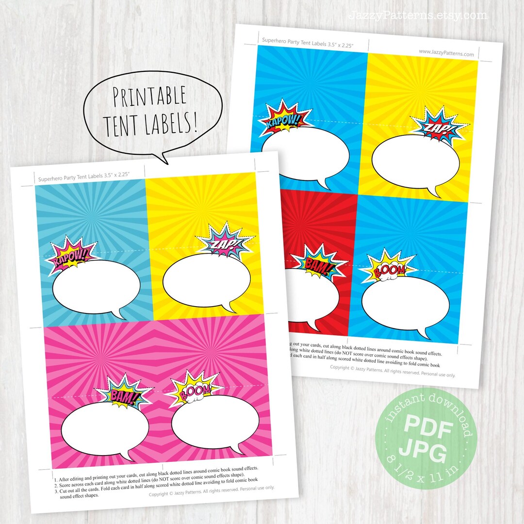 Printable Superhero Tent Labels, Editable Text, Pop Out Effect, Instant ...