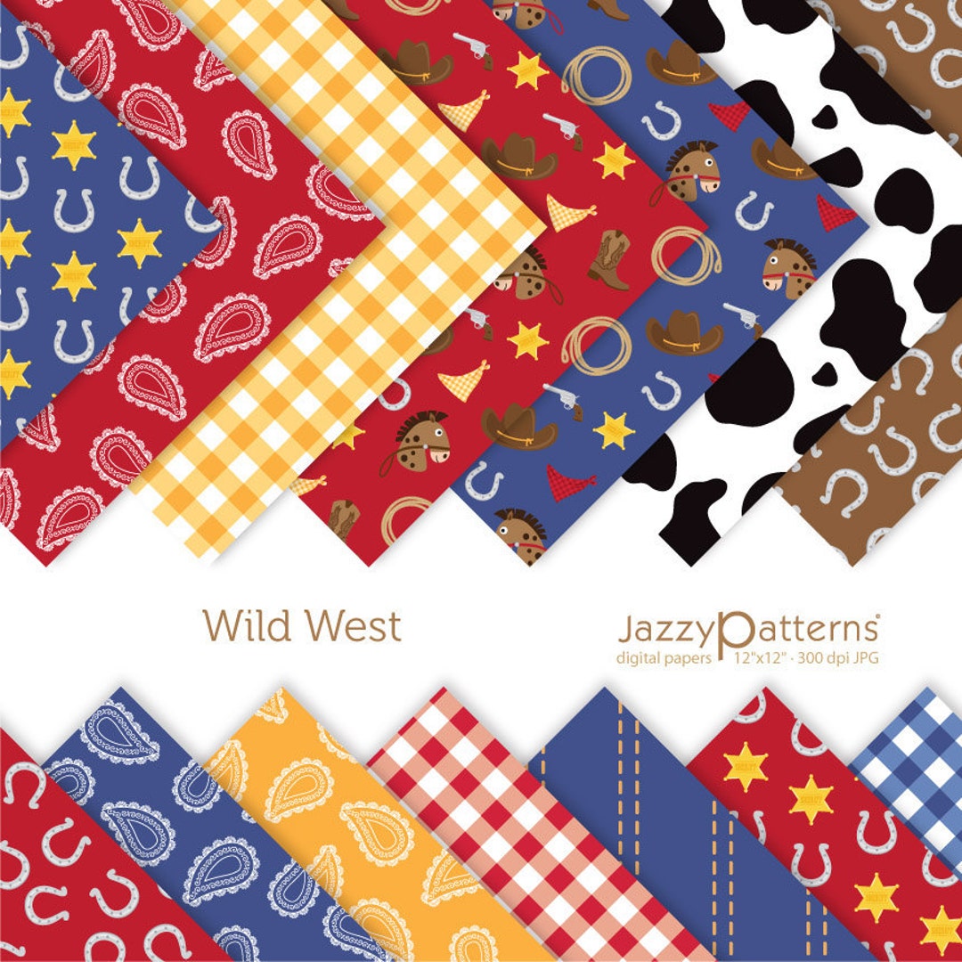 Digital Wild West Papers, Kids Cowboy Prints for Birthday Party Decor ...