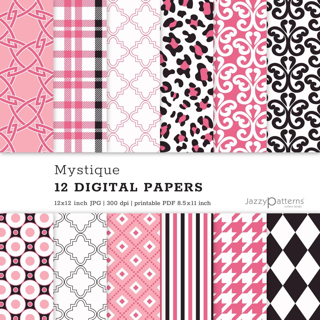 Pink & Black Digital Paper: Geometric Animal Prints (digital Download ...