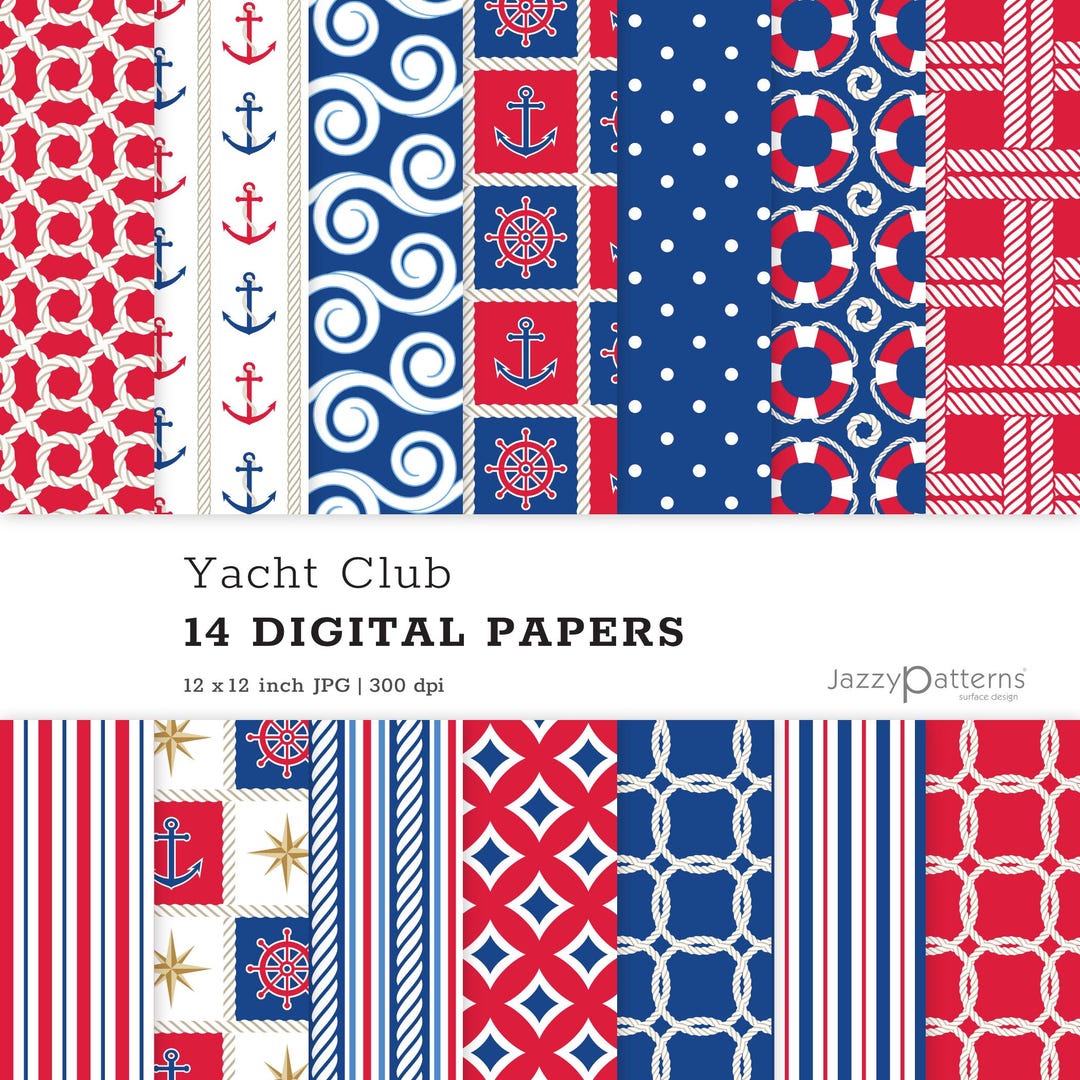 Nautical Digital Papers in Red, White and Navy Blue for Scrapbooking ...