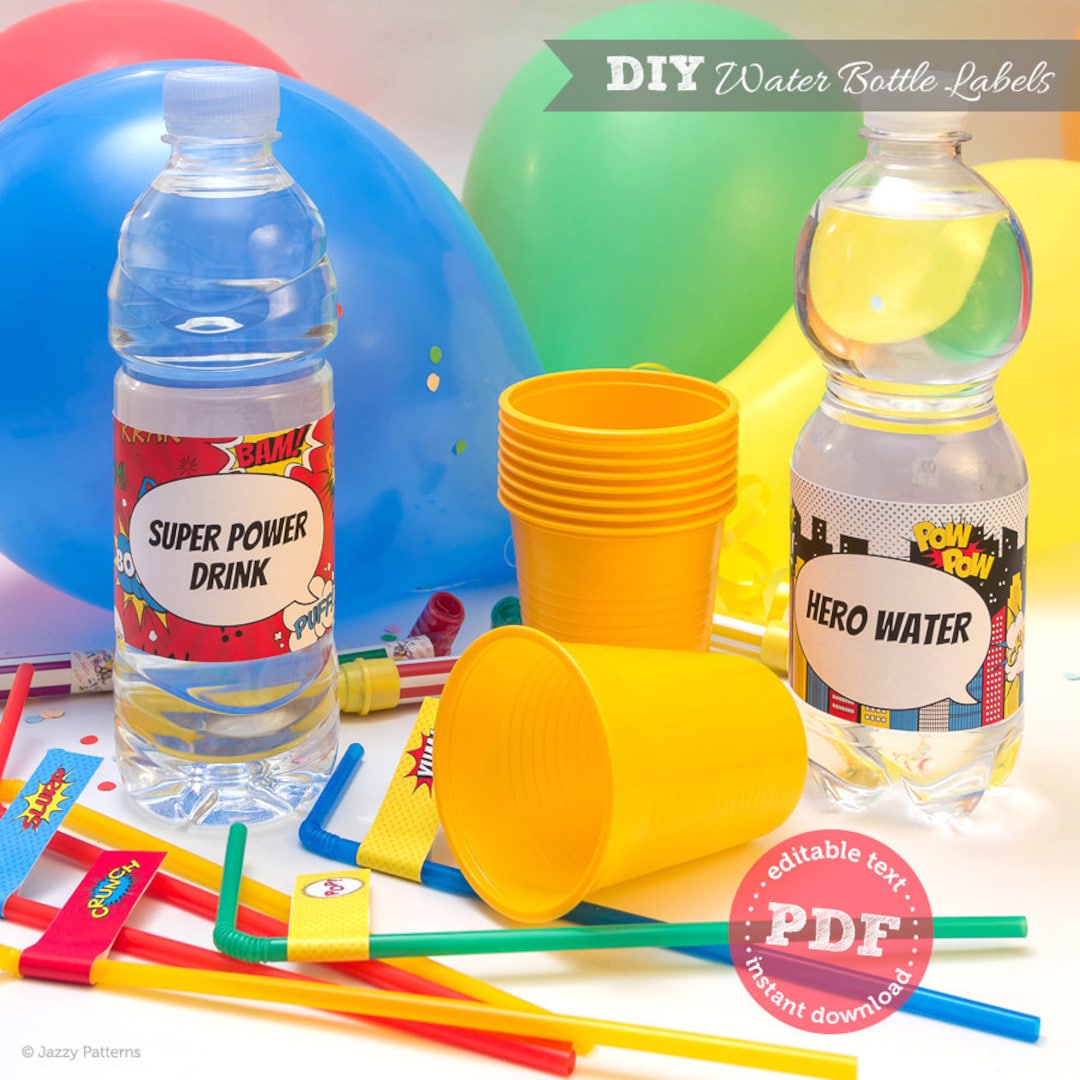 Editable Water Bottle Labels Superhero Party Printable Instant - Etsy