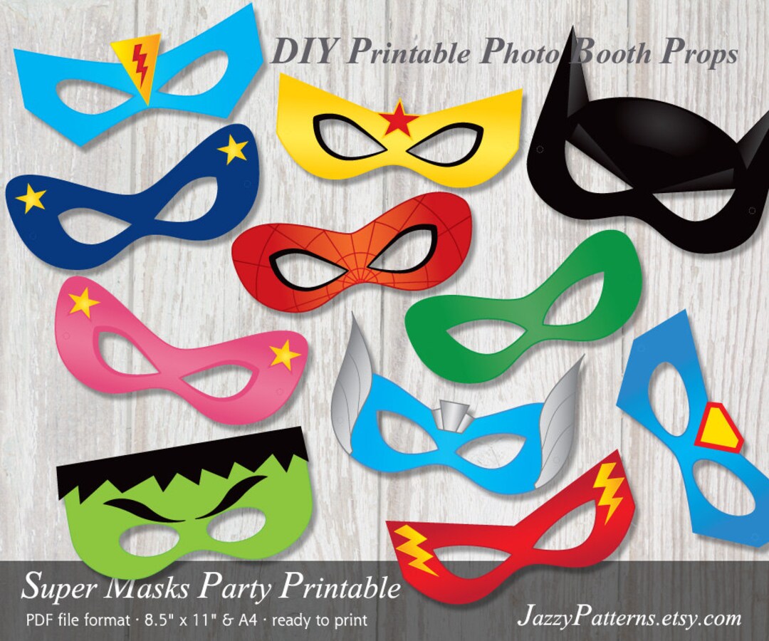DIY Kids Superhero Printable Masks Comic Book Photo Booth - Etsy Canada