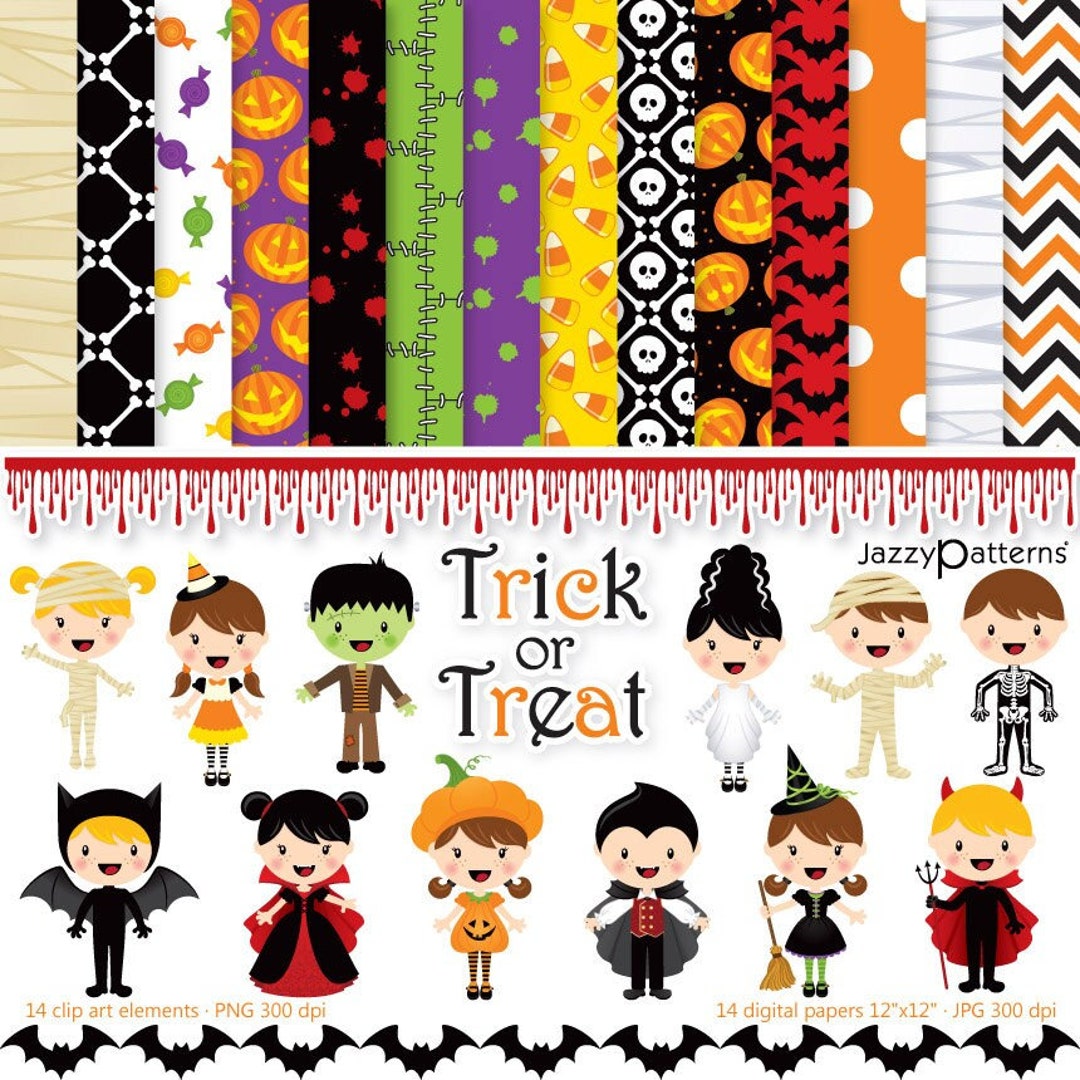 Halloween Clipart and Digital Papers, Kids Costumes as Spooky ...