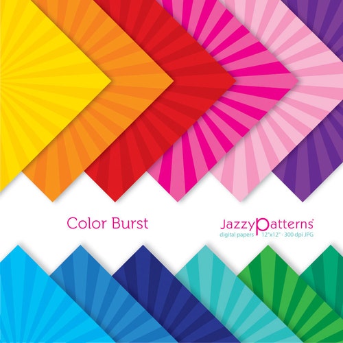 Starburst Digital Papers in Rainbow Colors Comic Sunburst - Etsy