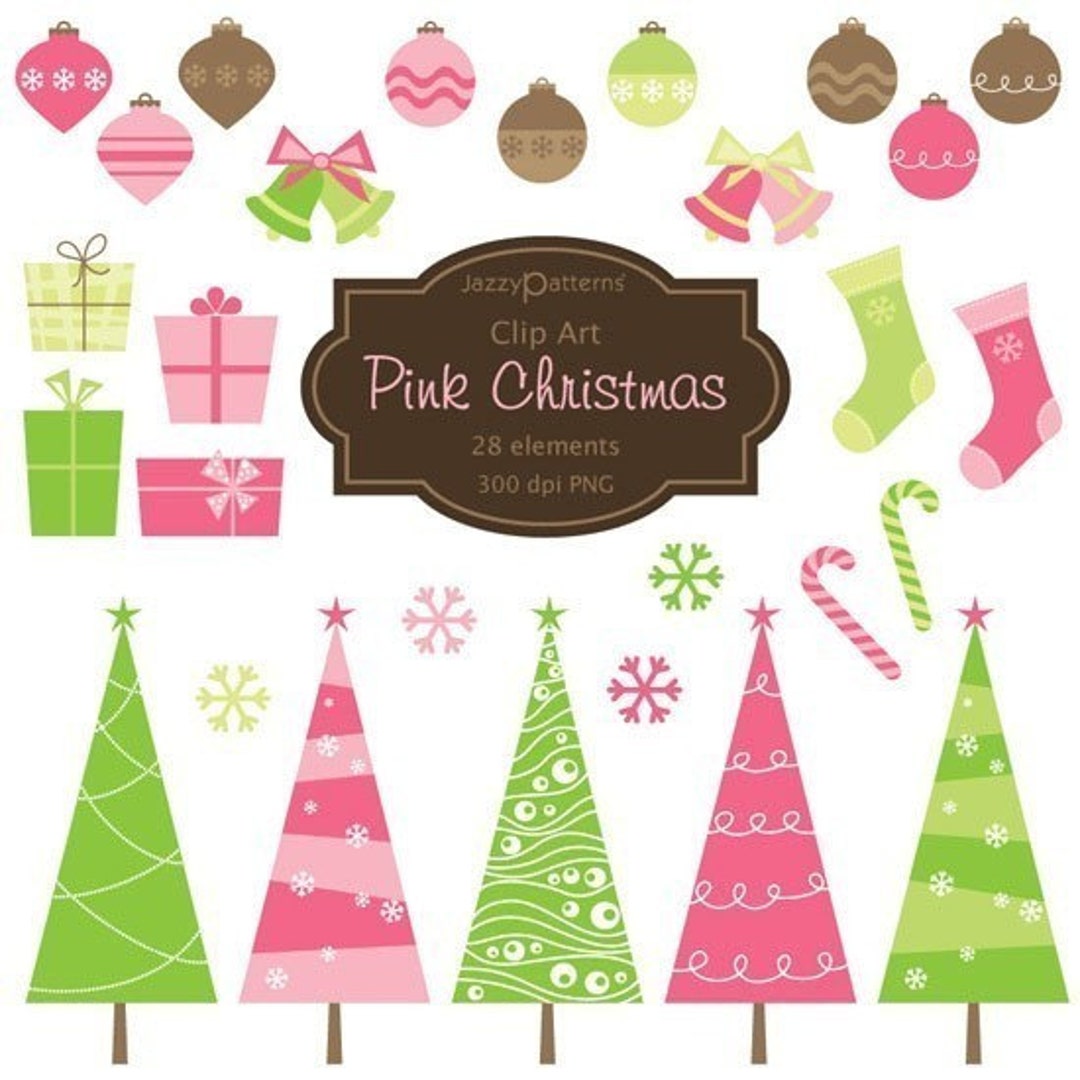 Pink Christmas Clipart, Pink Christmas Tree, Ornaments, Christmas ...
