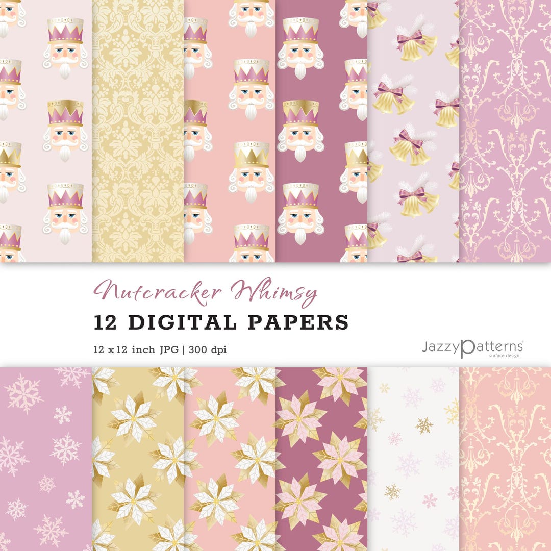 Christmas Digital Papers in Blush Pink and Gold Featuring Nutcracker ...