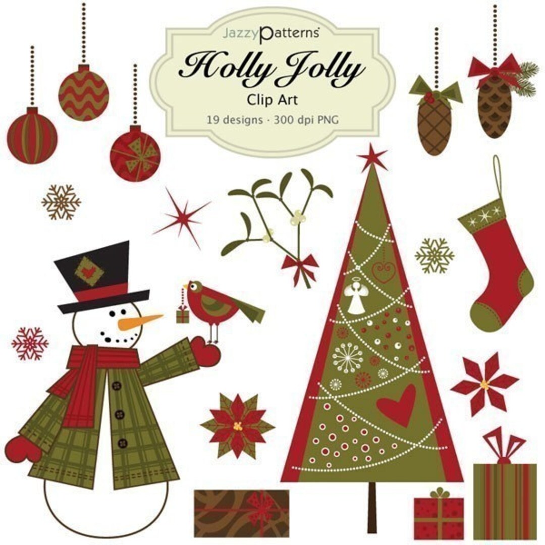 Christmas Clipart in Red and Green Snowman in a Coat With a - Etsy