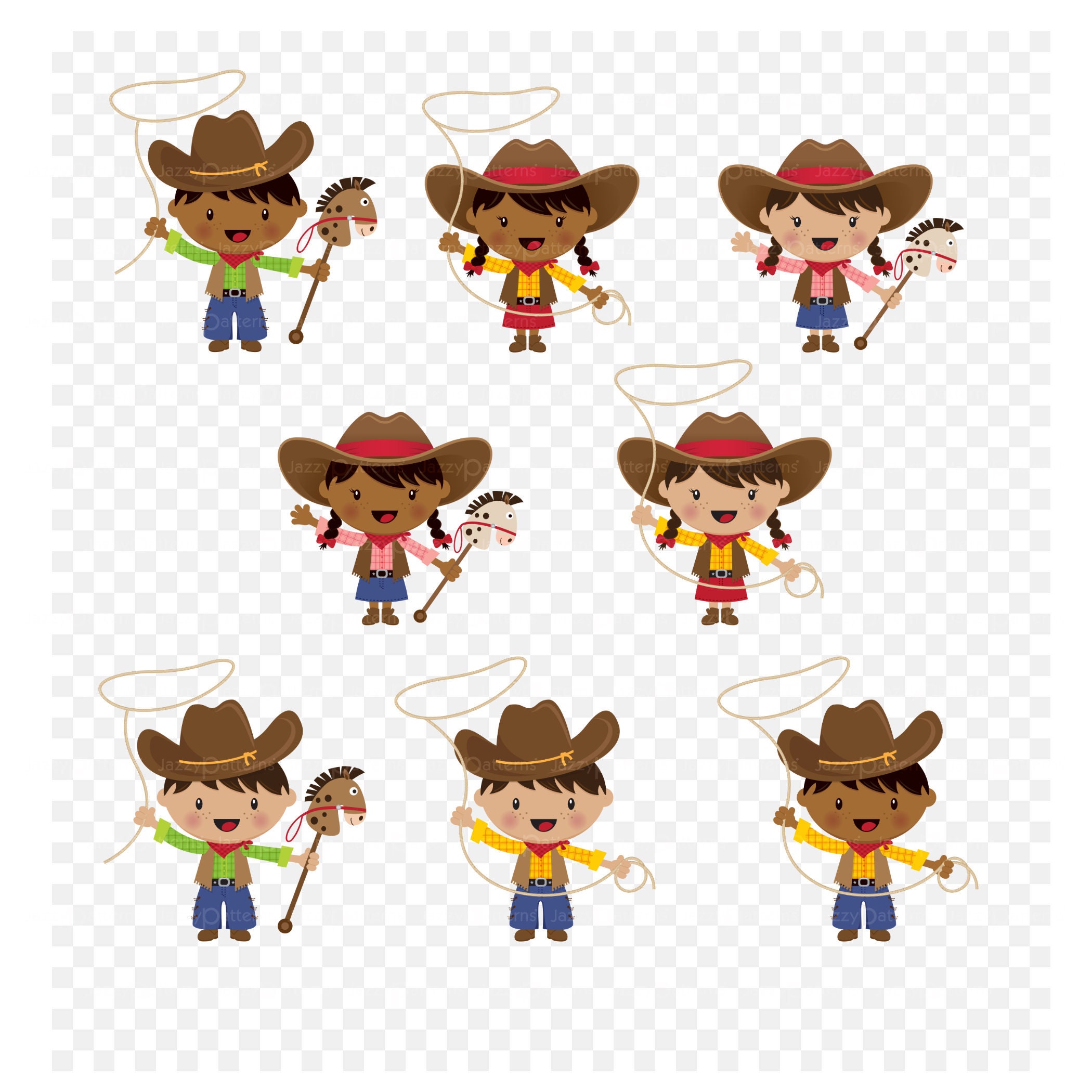 Wild West Cowboy and Cowgirl Clipart and Digital Papers, Printable ...