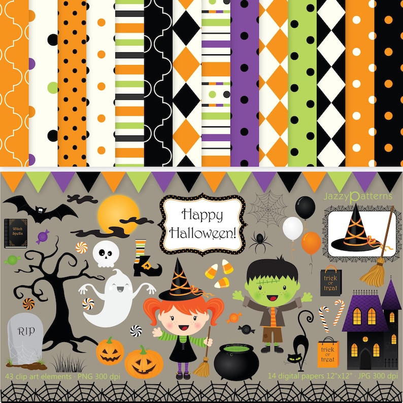 Halloween Clipart and Digital Papers Party Decor, Digital Download - Etsy