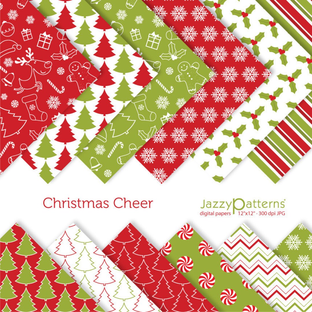 Christmas Digital Papers, Holly, Snowflakes, Christmas Trees ...