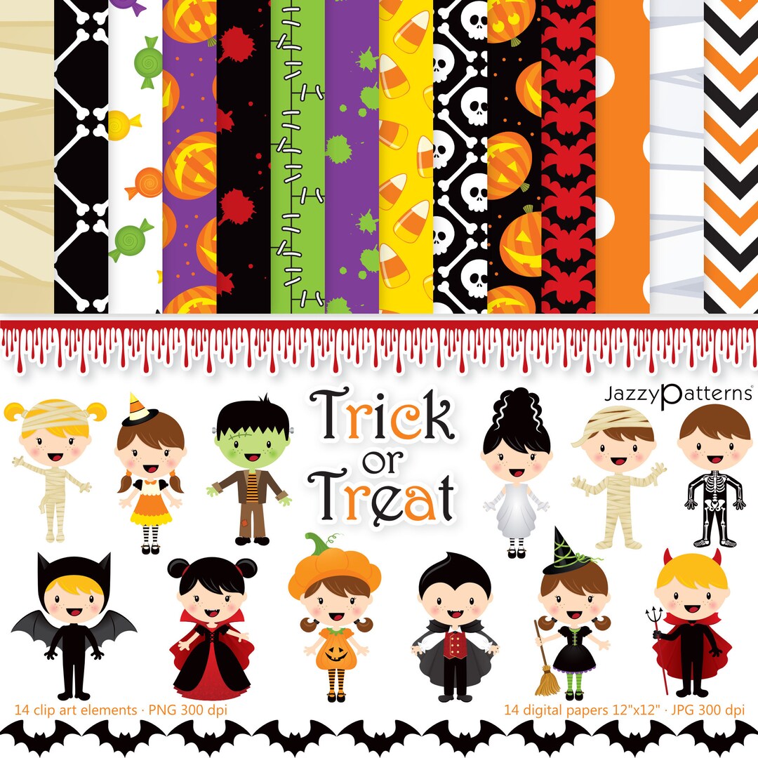 Halloween Clipart and Digital Papers, Kids Costumes as Spooky ...