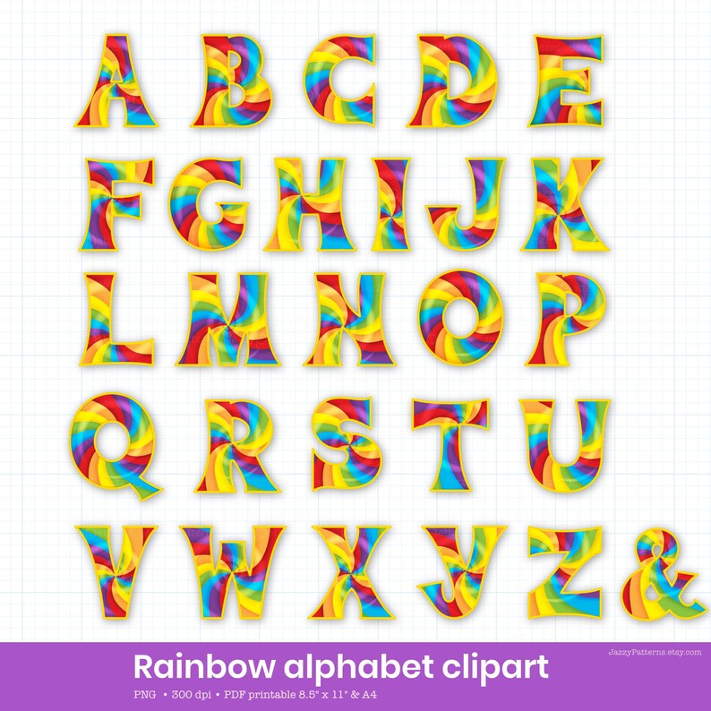 Printable Rainbow Alphabet Clipart for Bulletin Boards, Party ...
