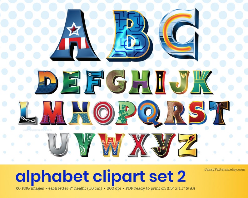 Superhero Printable Alphabet Letters Comics Themed Clipart - Etsy UK