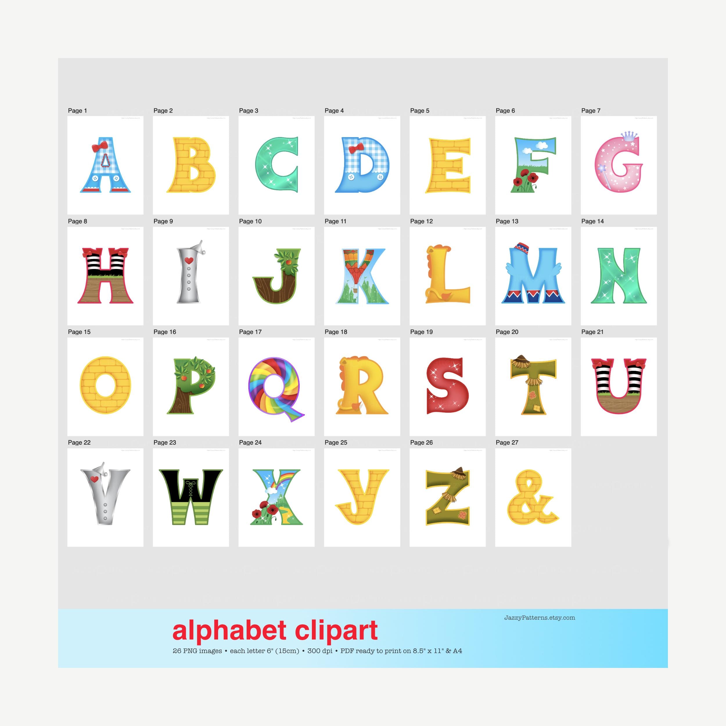 Wizard Oz Illustrated Alphabet Clipart, Uppercase A to Z Letters ...