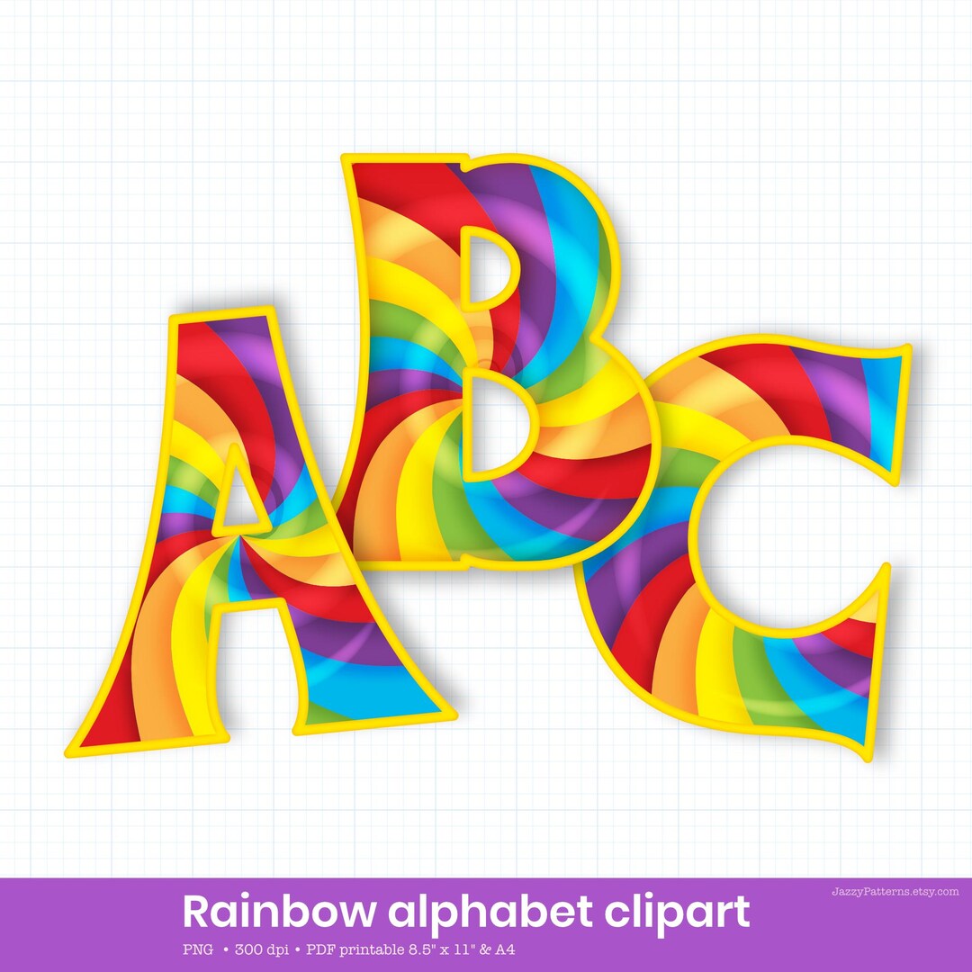 Printable Rainbow Alphabet Clipart for Bulletin Boards, Party ...