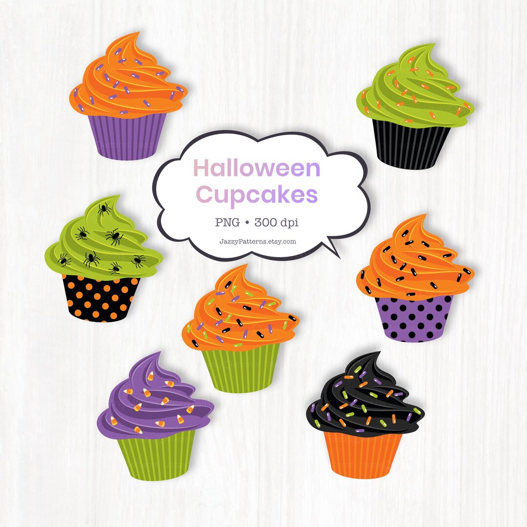Halloween Cupcake Clipart: Mix & Match PNG Graphics (digital Download ...