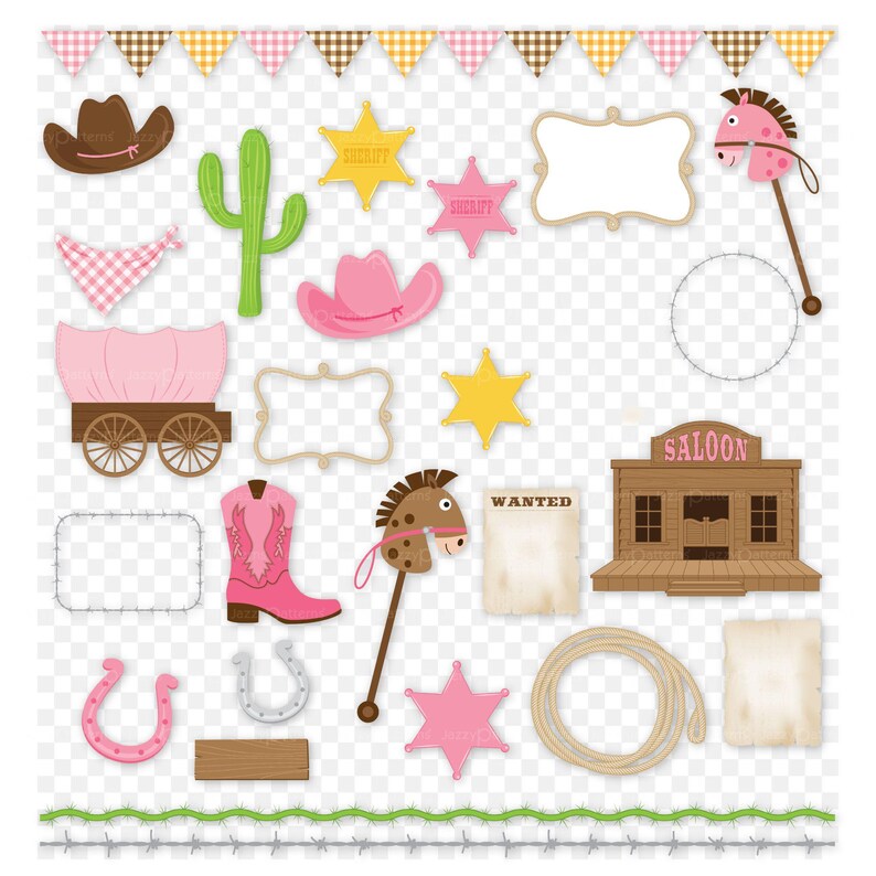 Girly Wild West Clip Art and Digital Paper Pack, Instant Download - Etsy