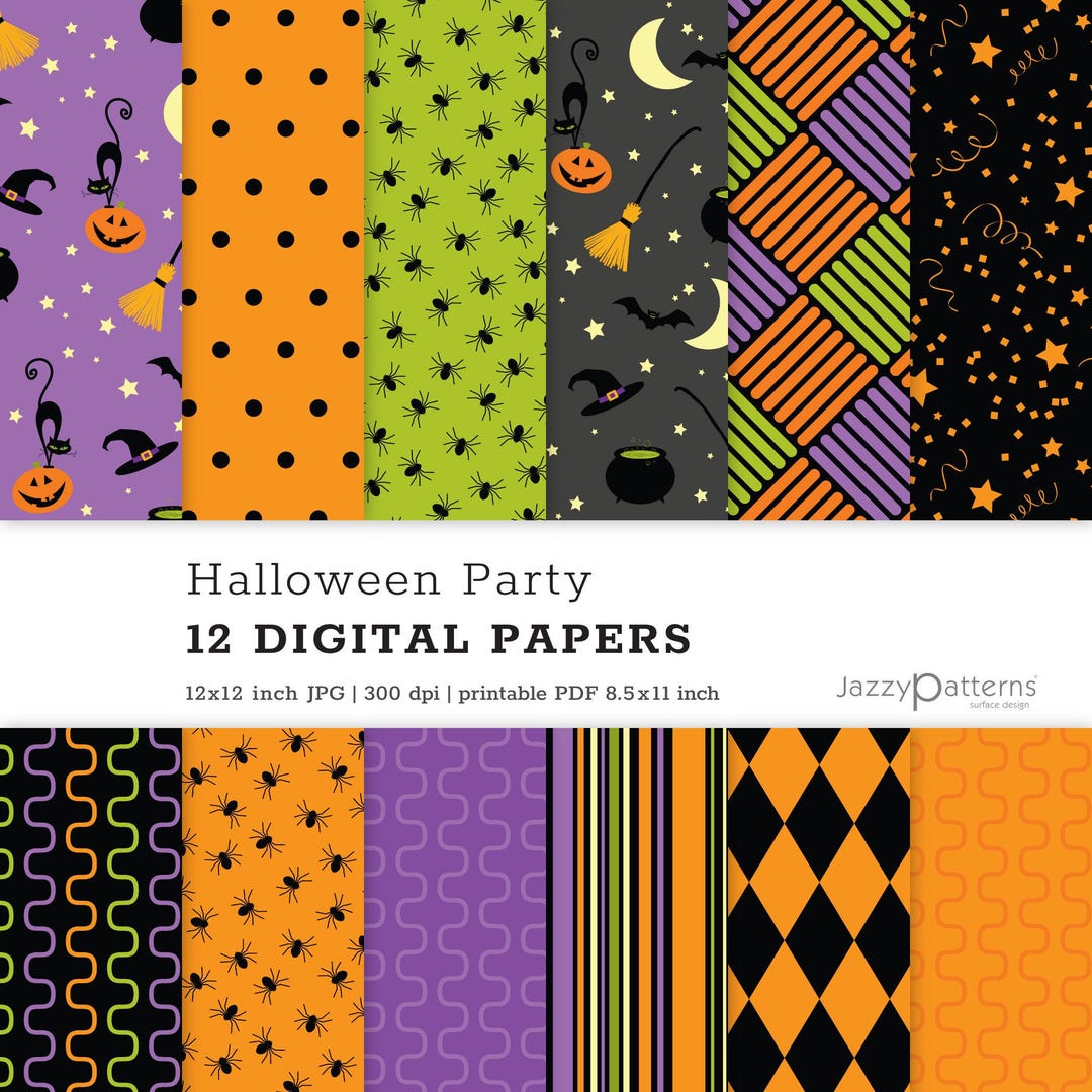 Halloween Digital Papers: Pumpkins, Witches, Spiders (digital Download ...