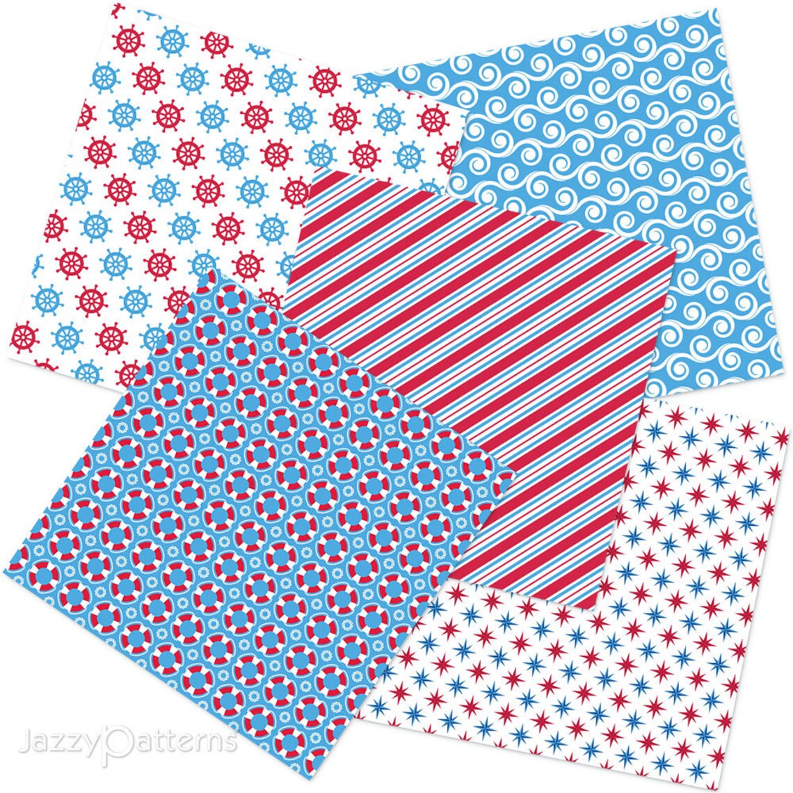 Nautical digital papers for scrapbooking in blue red and | Etsy