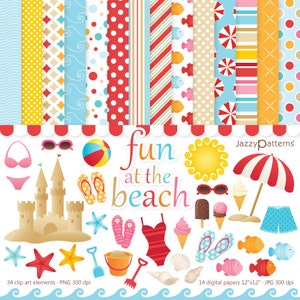 Beach Clipart and Digital Papers Summer Backgrounds Instant - Etsy