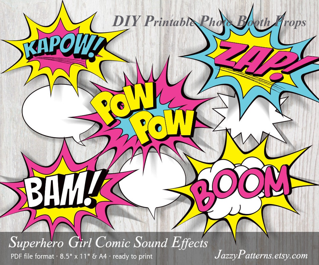 Superhero Girl Birthday Decoration, Comic Book Sound Effects, Printable ...