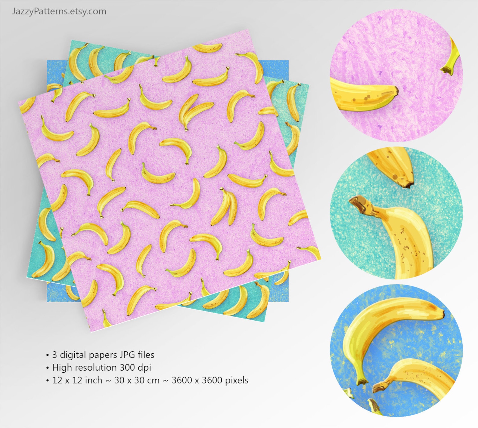 Yellow Banana Digital Papers Hand Drawn Tropical Fruit Print - Etsy