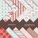 Retro Style Digital Papers in Muted Red and Blue, Geometric Florals for ...