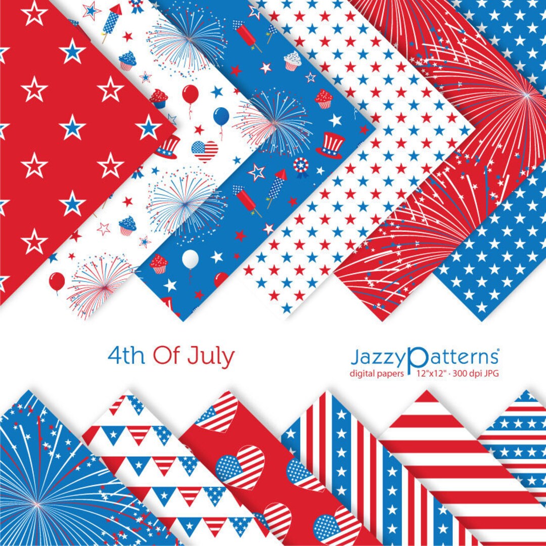 Patriotic Digital Papers in Red and Blue, 4th of July Backgrounds for ...