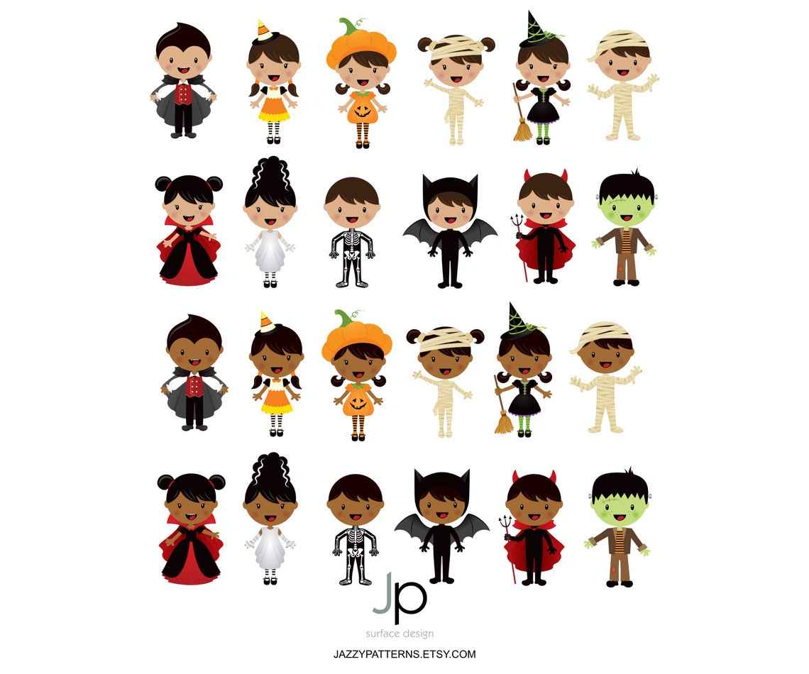 Halloween Clipart and Digital Papers Kids Costumes as Spooky - Etsy