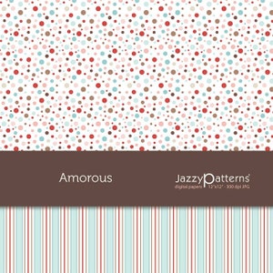 Retro Style Digital Papers in Muted Red and Blue, Geometric Florals for ...